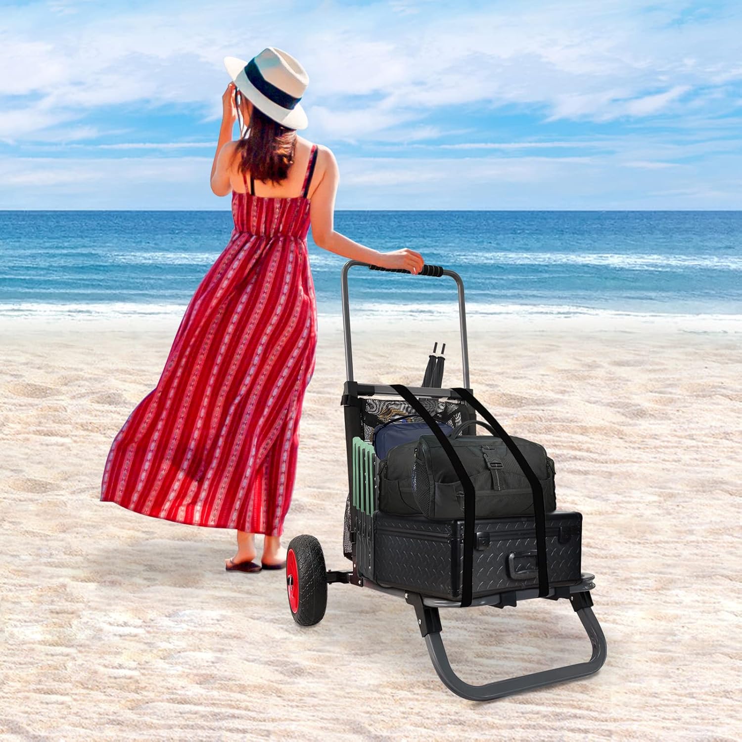 Foldable Beach Trolley with 10-Inch Wheels for Qatar | Ubuy